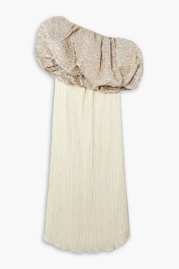 DIMA AYAD Convertible Popcorn Lamé And Plissé-crêpe Gown