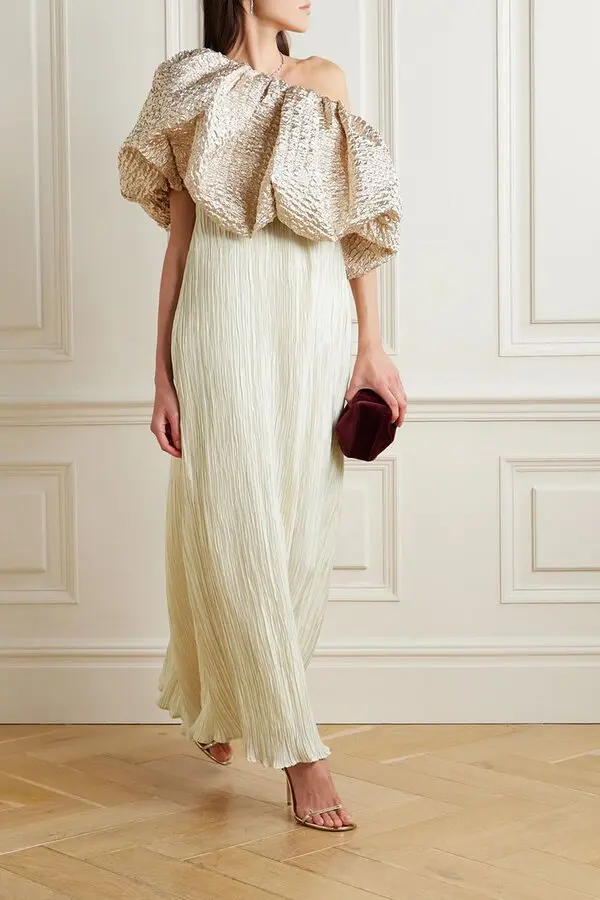 DIMA AYAD Convertible Popcorn Lamé And Plissé-crêpe Gown