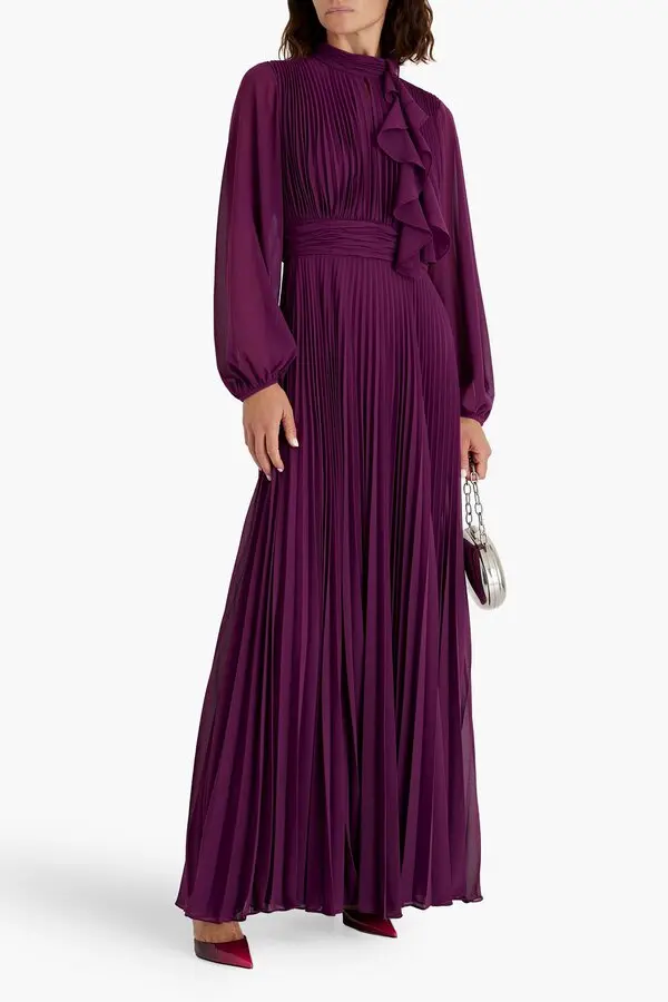 MIKAEL AGHAL Ruffled Plissé-chiffon Maxi Dress