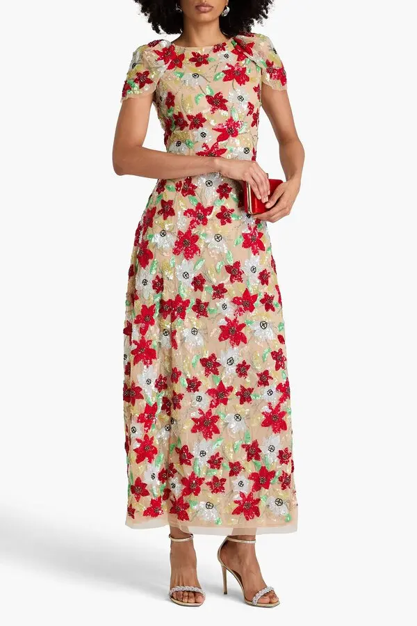 Rachel Gilbert Thea Embellished Tulle Maxi Dress