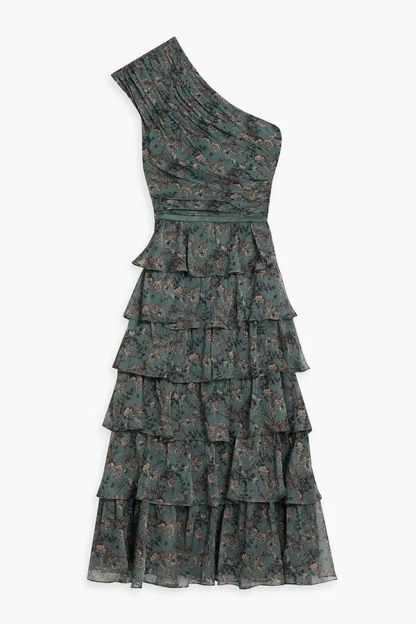 MIKAEL AGHAL One-shoulder Ruffled Floral-print Georgette Midi Dress