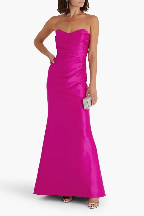 open lace back dress Rachel Allan 70751 Fitted Ruched Long Formal Slit Prom Dress – The Dress  Outlet main image 1