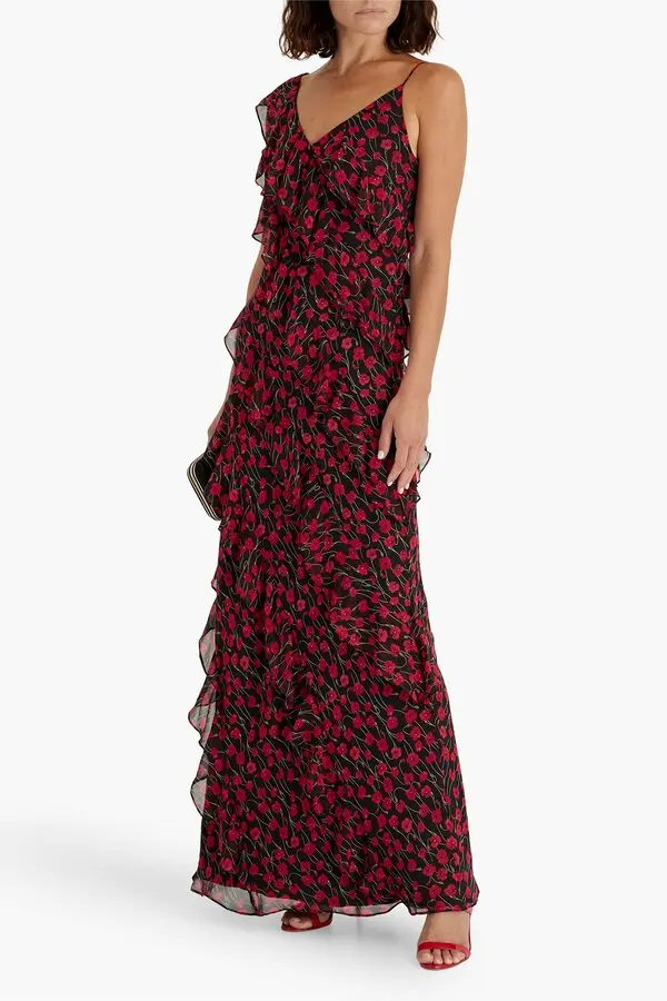 mikael aghal red dress Mikael Aghal Wrap-Effect Pintucked Chiffon Midi Dress In Red - 60% Off