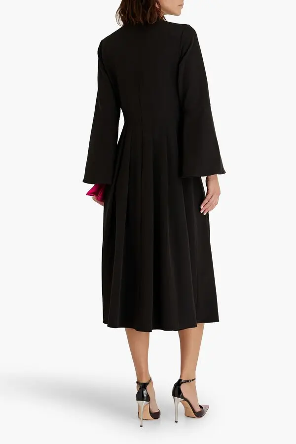 MIKAEL AGHAL Pleated Crepe Midi Dress With Bell Cuffs