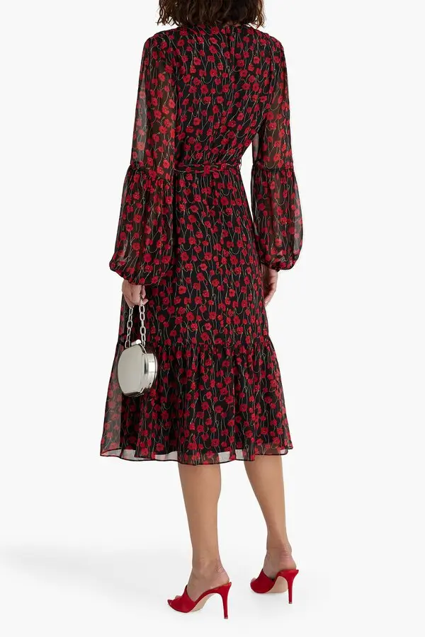 MIKAEL AGHAL Belted Floral-print Chiffon Midi Dress