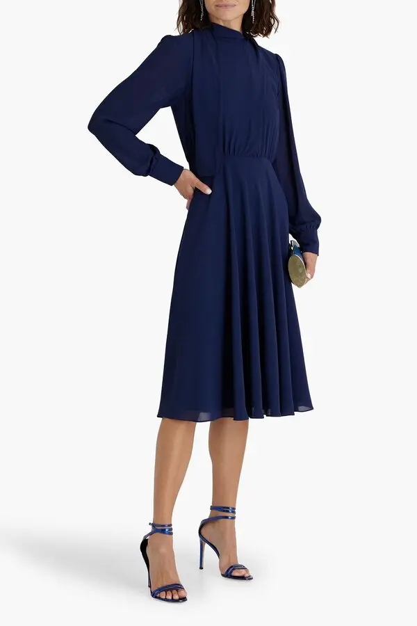 mikael aghal pleated midi dress Mikael Aghal Pleated Chiffon Midi Dress - Cream - 60% Off