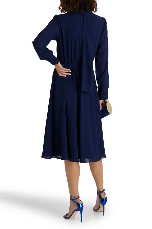 mikael aghal pleated midi dress Mikael Aghal Floral Print Sheer Chiffon Midi Dress  Long Sleeve High  MIKAEL  AGHAL