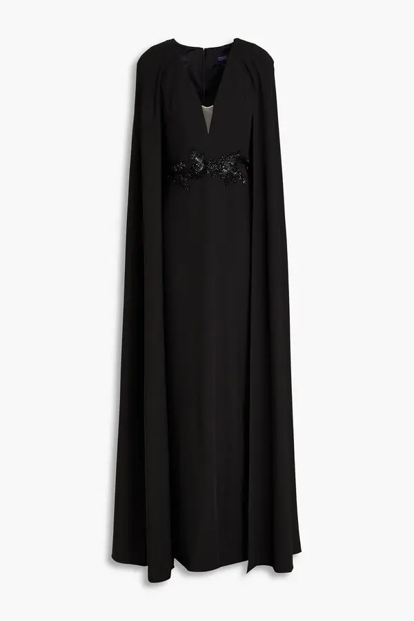 Marchesa Embellished Crepe Cape Effect Gown