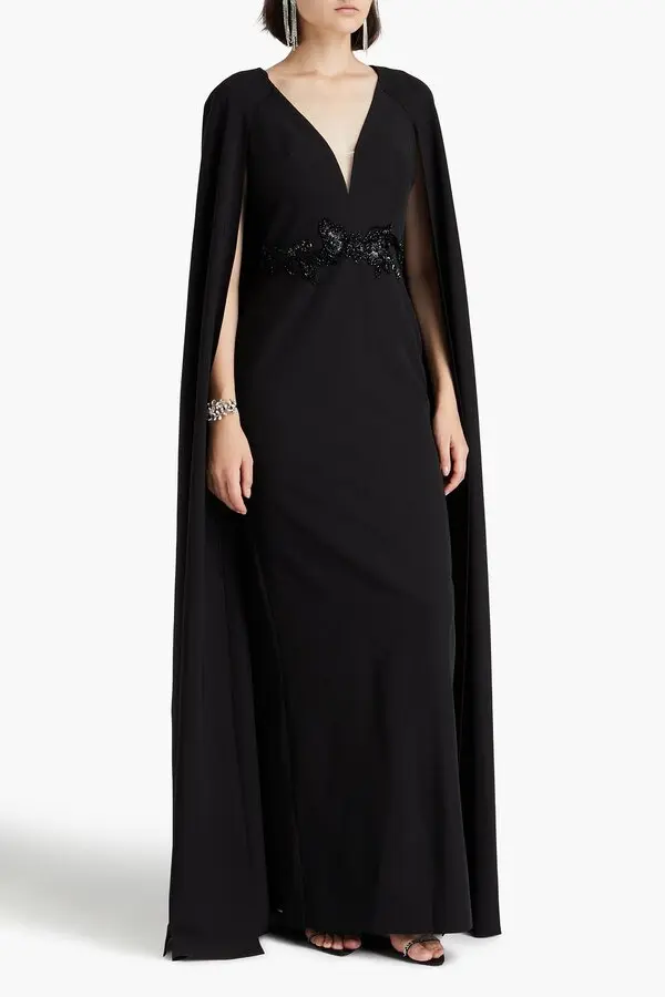 Marchesa Embellished Crepe Cape Effect Gown