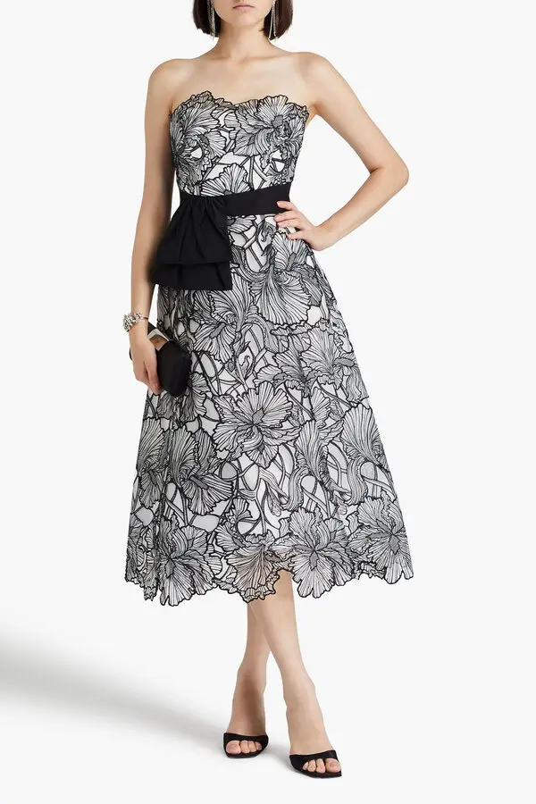 Marchesa Strapless Embroidered Tulle Midi Dress In Black - 85% Off |  Editorialist