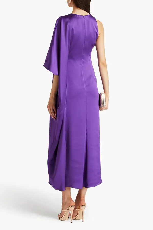 Badgley Mischka Asymmetric Ruched Satin-crepe Midi Dress