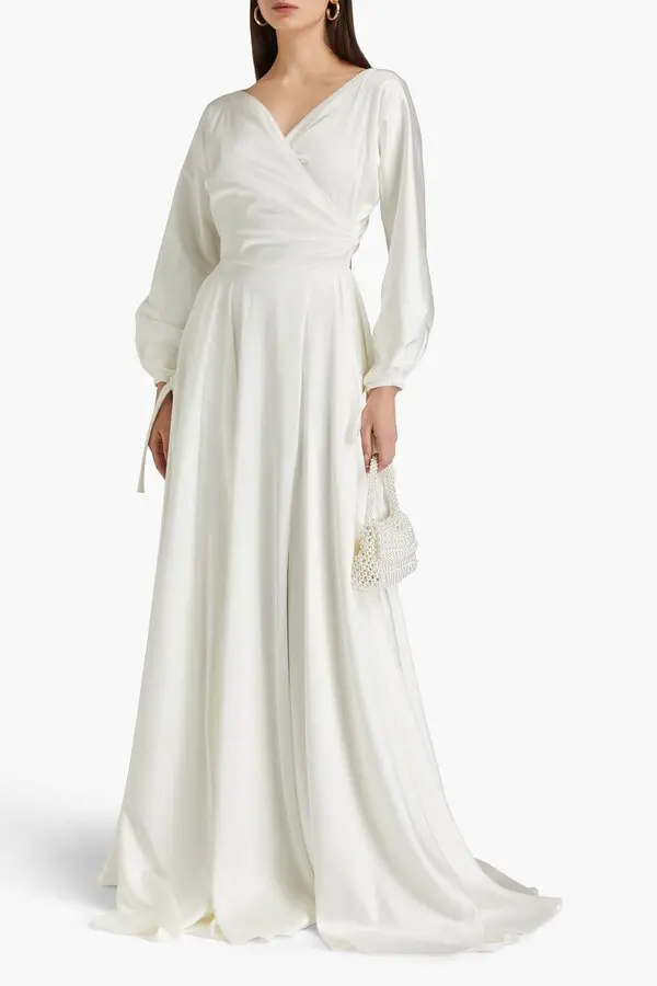 RHEA COSTA June Draped Satin Gown - Ivory