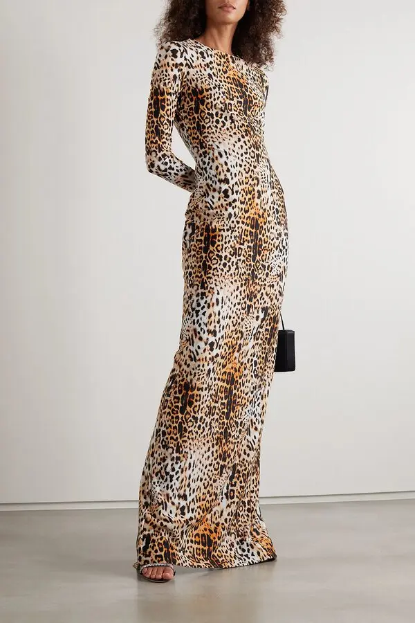 Halpern Open-back Leopard-print Maxi Dress