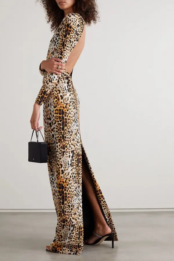Halpern Open-back Leopard-print Maxi Dress