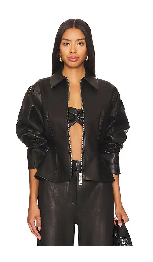 THE SEI Fitted Leather Jacket - Black