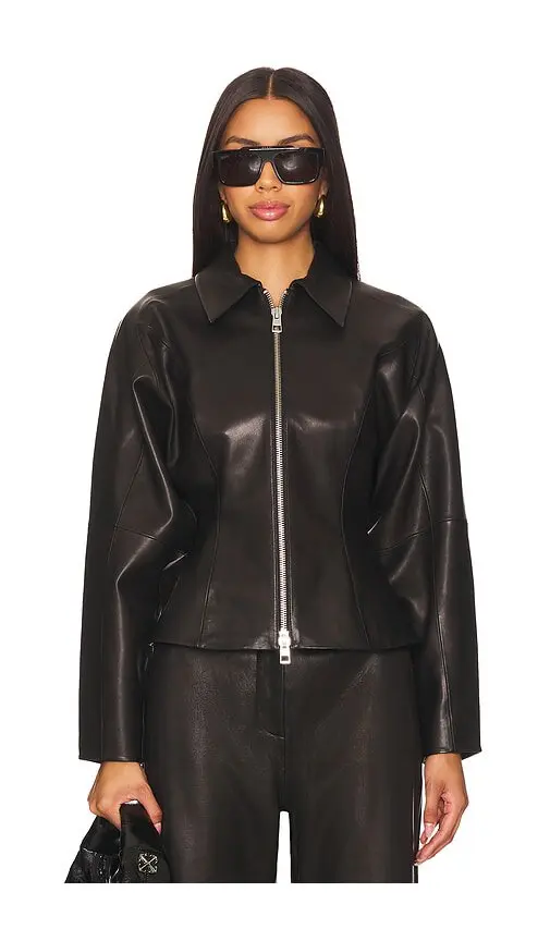 THE SEI Fitted Leather Jacket - Black