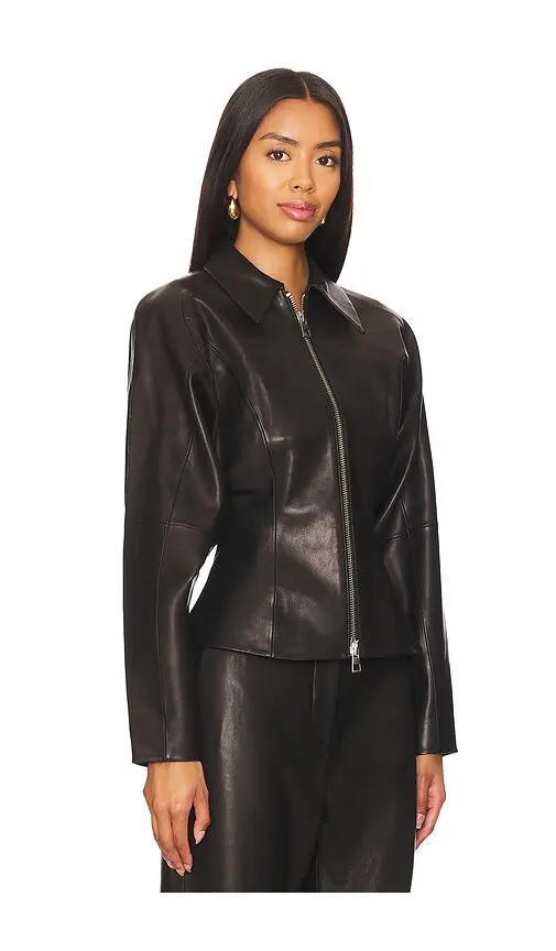 THE SEI Fitted Leather Jacket - Black