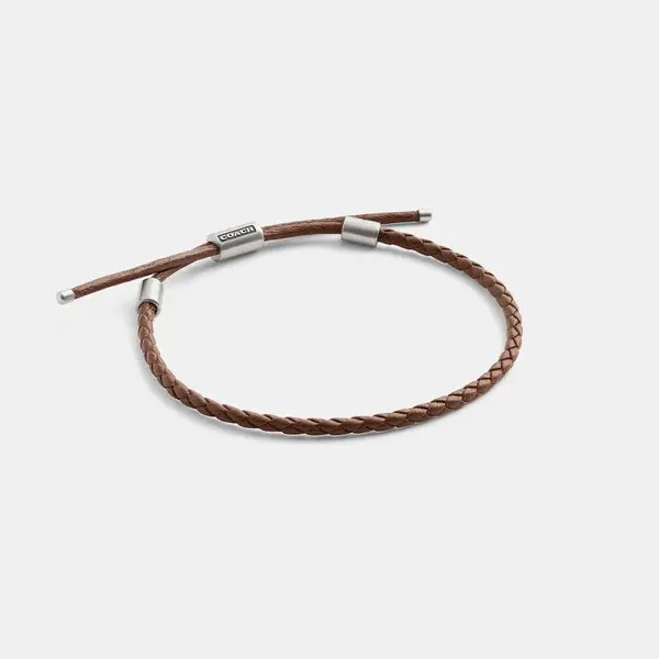 Coach Braided Leather Bracelet - Silver/Brown | Editorialist display picture 2