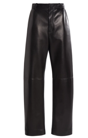 Bottega Veneta Mid-rise Leather Barrel-leg Pants - Black