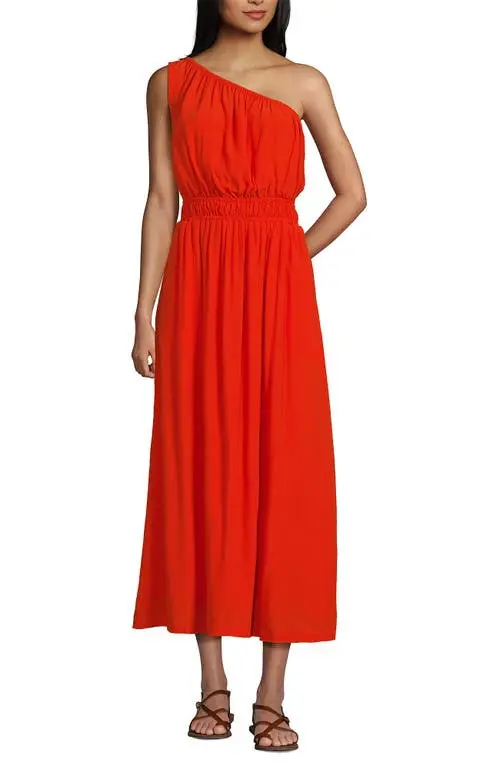 strapless open back dress One-shoulder nude crêpe dress with structured sleeve main image 0