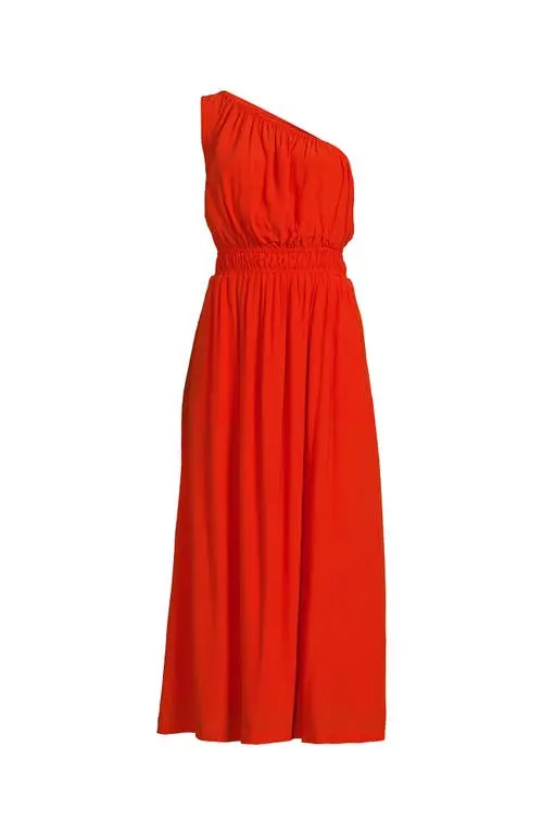strapless open back dress Blue Multi One Shoulder Floral Twill Midi Dress main image 1