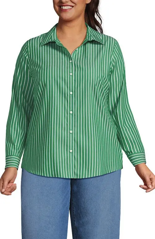 LANDS' END No Iron Supima Cotton Long Sleeve Shirt - Vibrant Clover Stripe