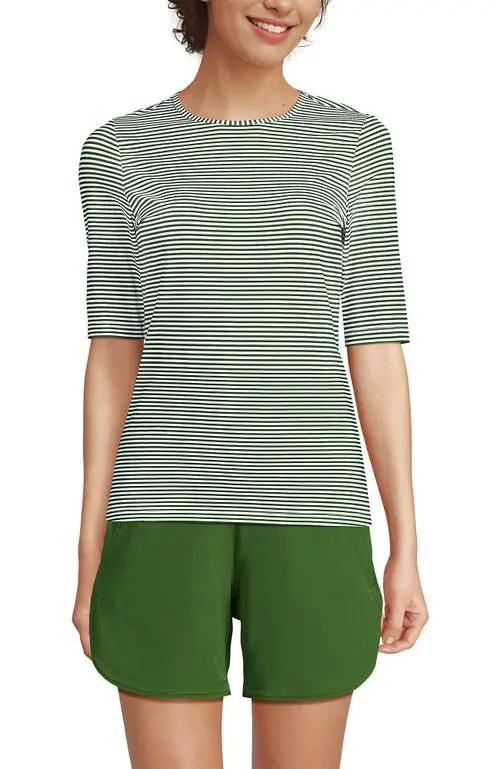LANDS' END Upf 50 Elbow Sleeve Rash Guard - Fusion Green Mini Stripe