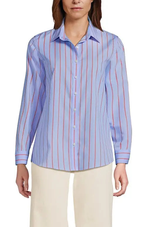LANDS' END No Iron Supima Cotton Long Sleeve Shirt - Light Sea Blue Rail Stripe