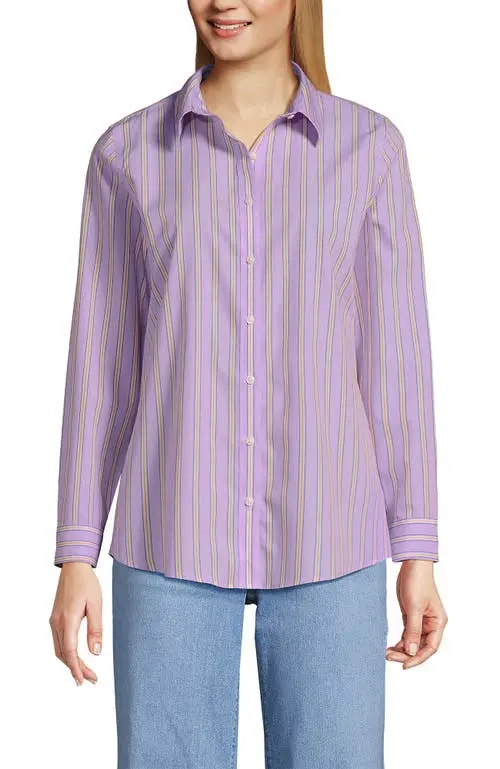 LANDS' END No Iron Supima Cotton Long Sleeve Shirt - Lilac Breeze Stripe