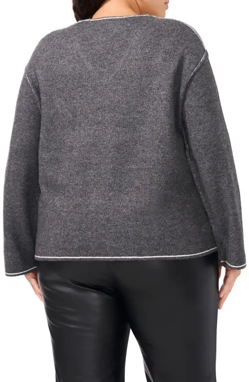 Vince Camuto Tipped V-neck Sweater - Med Hthrgrey