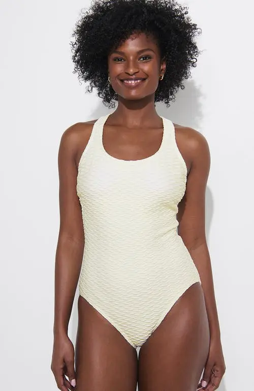 LANDS' END Chlorine Resistant Scoop Neck X-back One Piece Swimsuit - Egret White