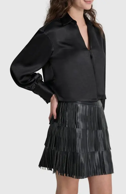 Dkny Satin Long Sleeve Top - Black