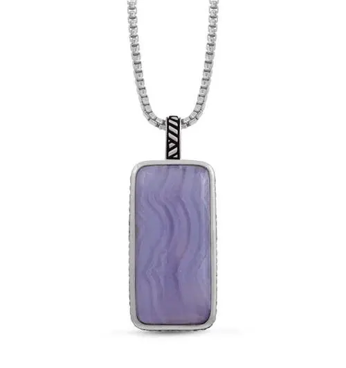 LUVMYJEWELRY Lace Agate Sterling Silver Tag Necklace - Blue