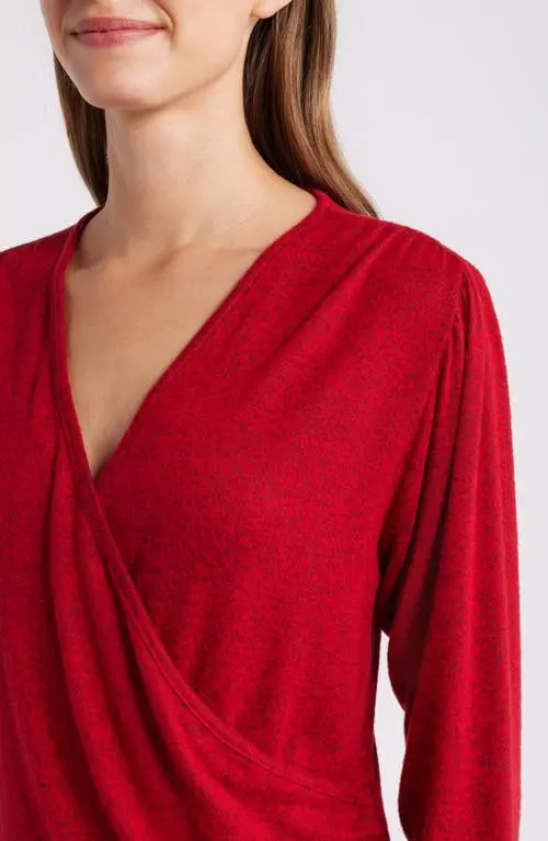Loveappella Long Sleeve Faux Wrap Top - Red