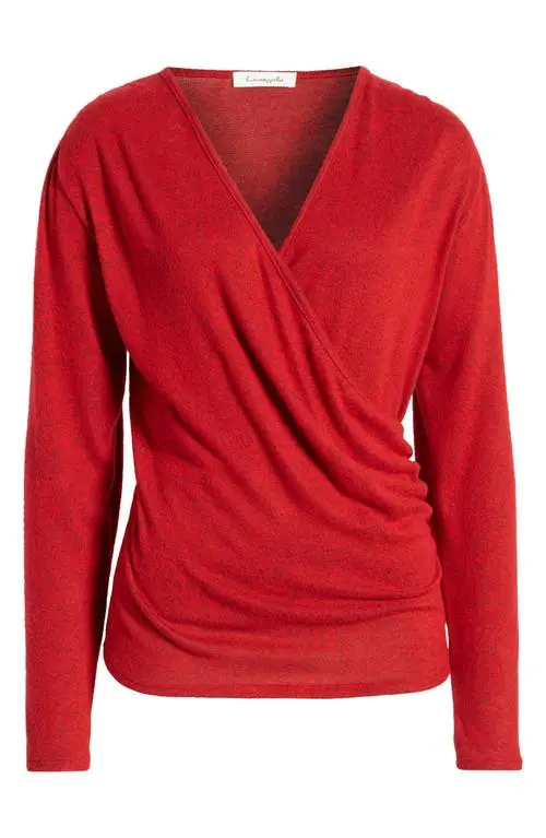 Loveappella Long Sleeve Faux Wrap Top - Red