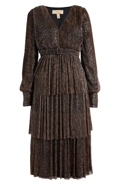 metallic long sleeve tiered cocktail midi dress jewel badgley mischka Jewel Badgley Mischka | Dresses | Jewel Badgley Mischka Metallic Long  Sleeve Tiered Cocktail Midi Dress Size