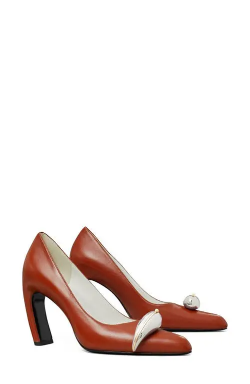 Tory Burch Pierced Xl Leather Pump - Sienna Red