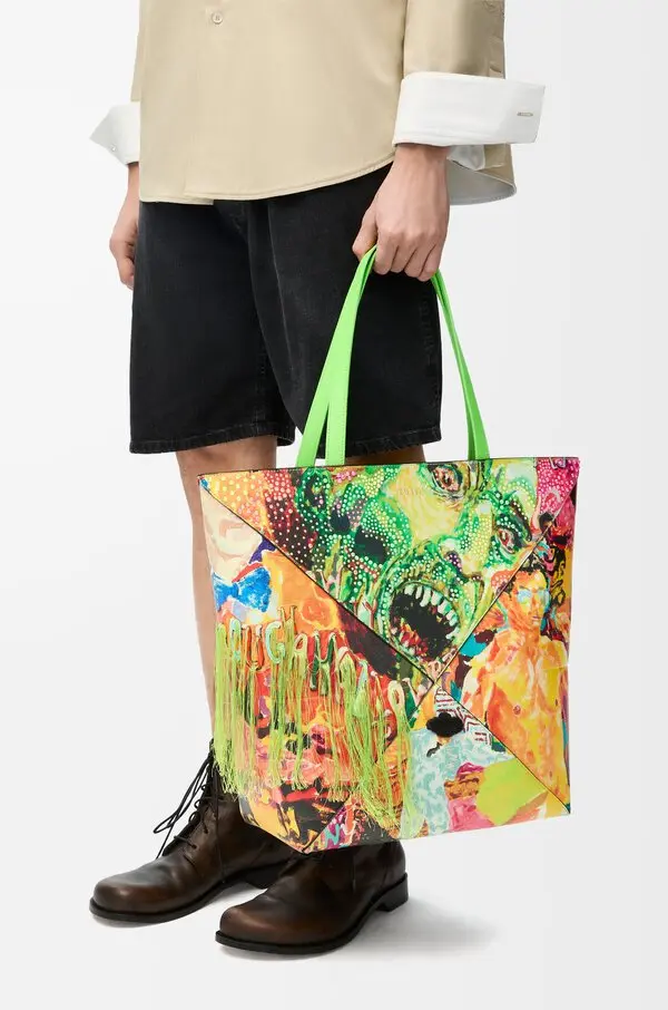 Loewe Xl Puzzle Fold Tote Bag - Vivid Green/multicolor