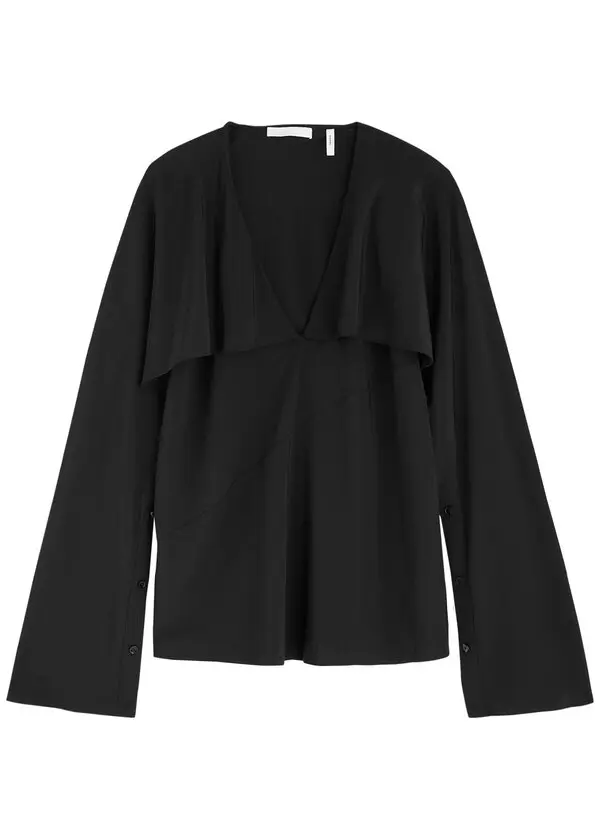 Helmut Lang Silk Crepe De Chine Cape Effect Blouse - Black