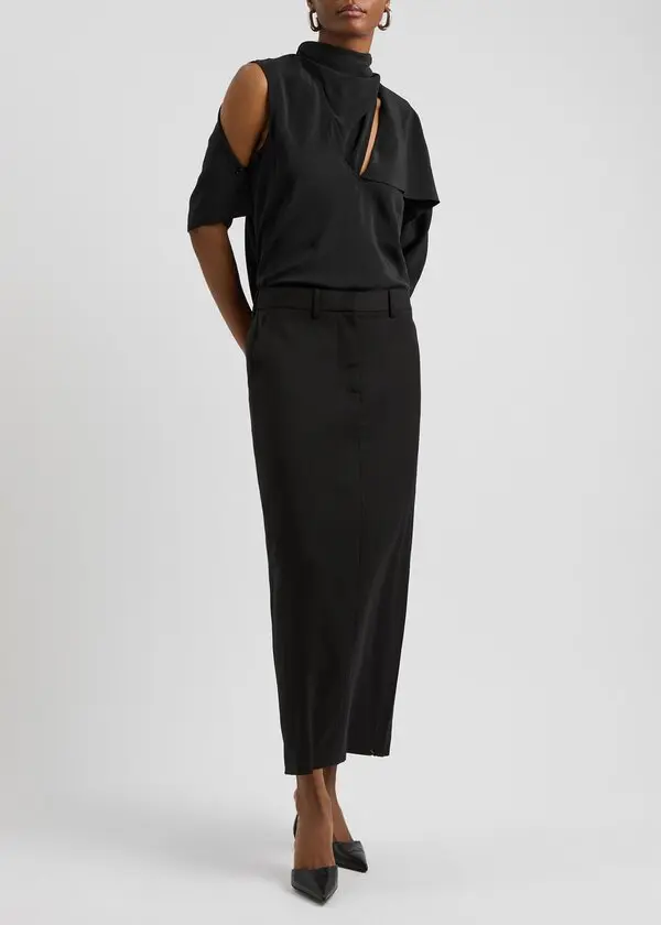 Helmut Lang Silk Crepe De Chine Cape Effect Blouse - Black