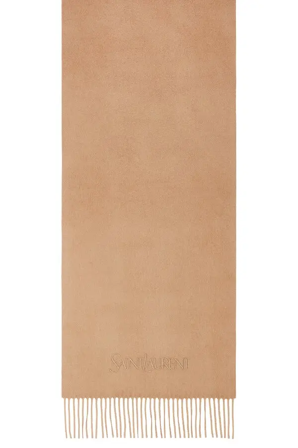 Saint Laurent Cashmere Scarf In Tan - Camel