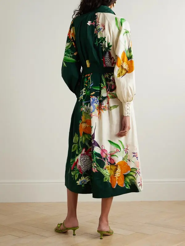 Alemais Aggie' Belted Floral-Print Linen-Blend Midi Shirt Dress In Green -  50% Off | Editorialist