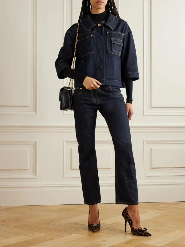 Versace Embellished Cropped Straight-leg Jeans