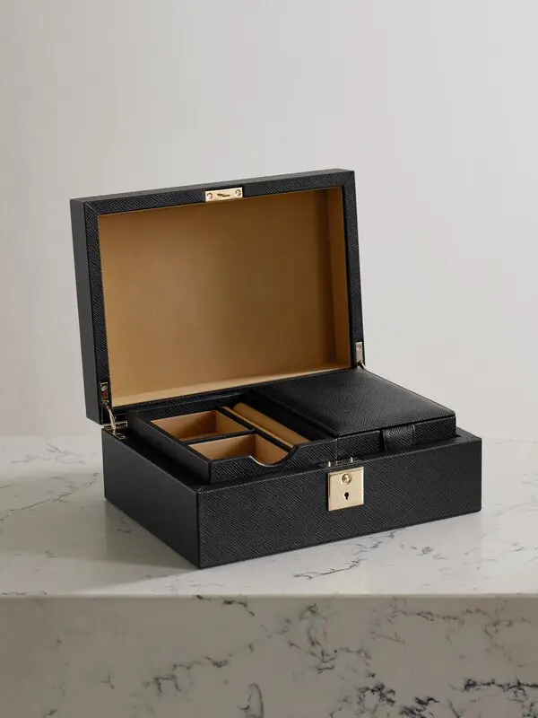 Smythson Panama Textured-leather Jewelry Box - Black