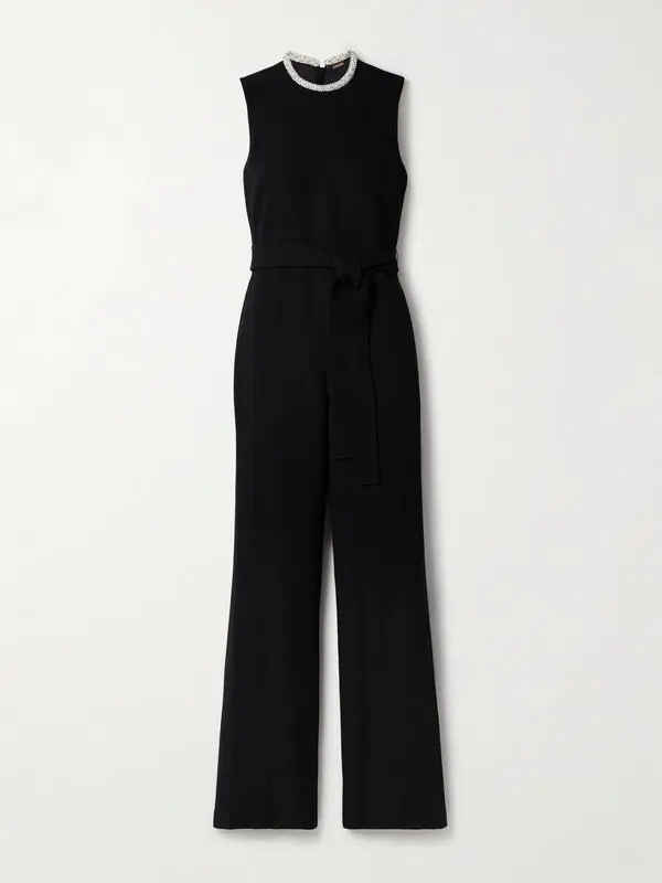 Adam Lippes Barclay Embellished Wool-crepe Jumpsuit - Black
