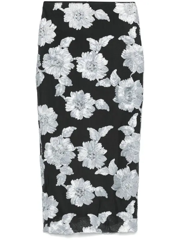 ROTATE BY BIRGER CHRISTENSEN Floral Mesh Pencil Skirt - Black