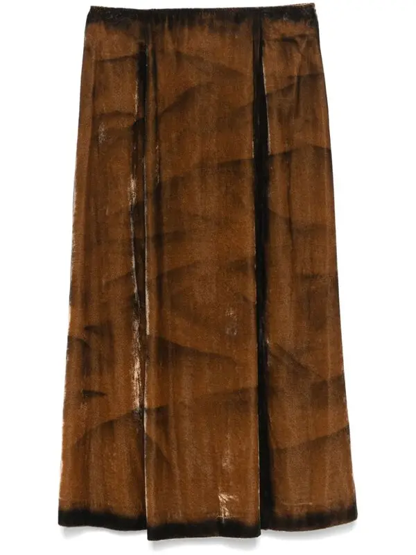 TELA Flame Printed Velvet Midi Skirt - Brown