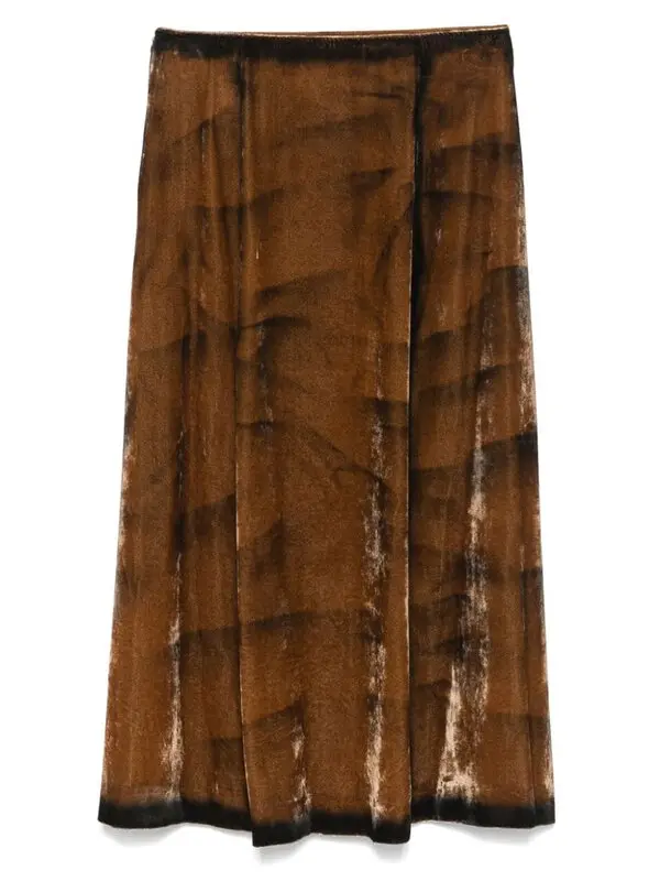 TELA Flame Printed Velvet Midi Skirt - Brown