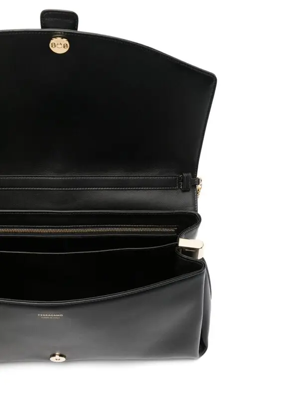 FERRAGAMO Gancini-buckle Shoulder Bag - Black