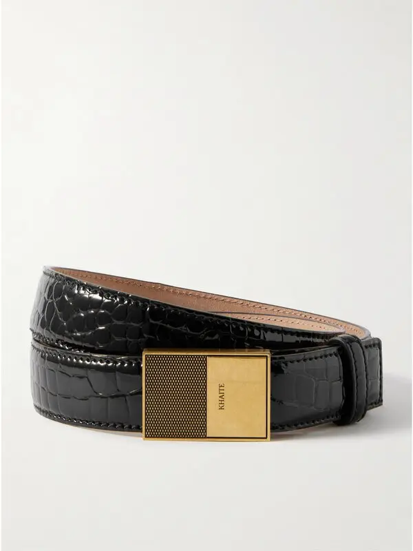 Khaite Elio Croc-effect Patent-leather Belt - Black
